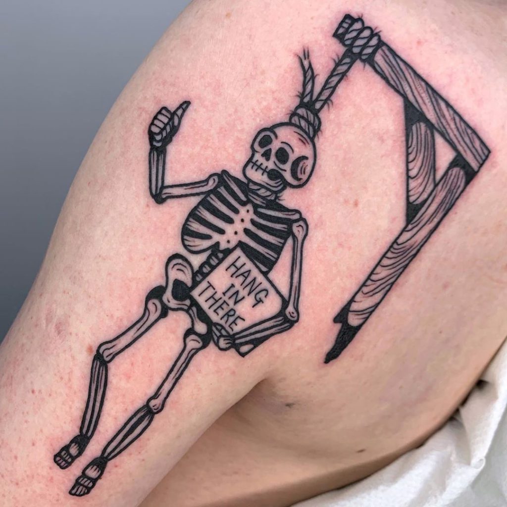 Hang In There Traditional Skeleton Tattoo Hang In There Traditional Skeleton Tattoo