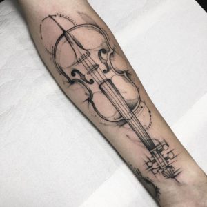 Violin Tattoo on Forearm by Vinicios Lira